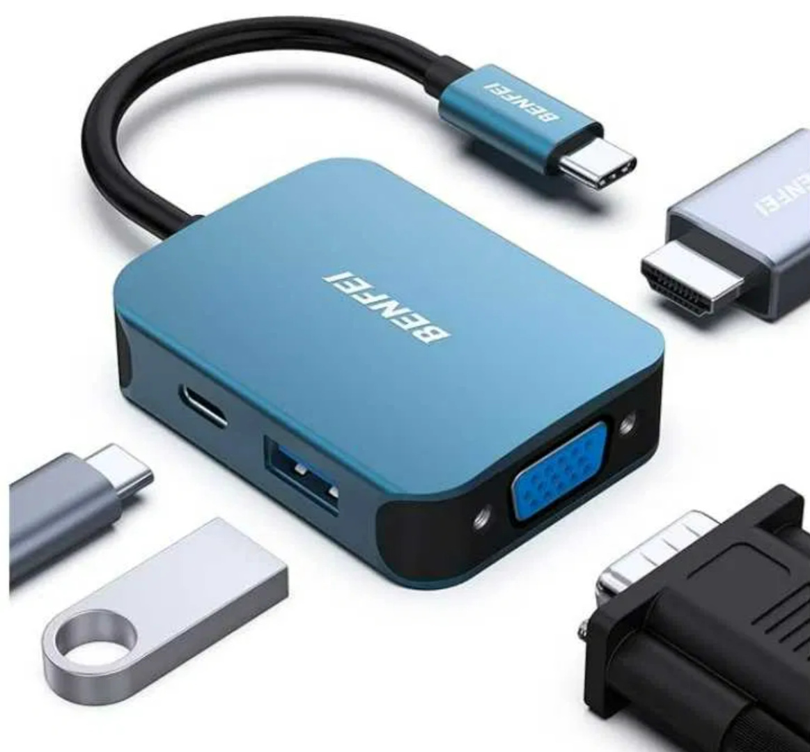 Koncentrator hub BENFEI USB C 4 w 1, przejściówka z USB C na HDMI VGA ...